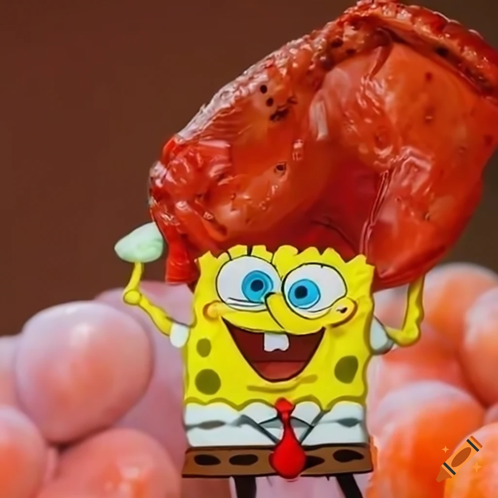 Animator cosplaying as spongebob squarepants enjoying seafood on Craiyon