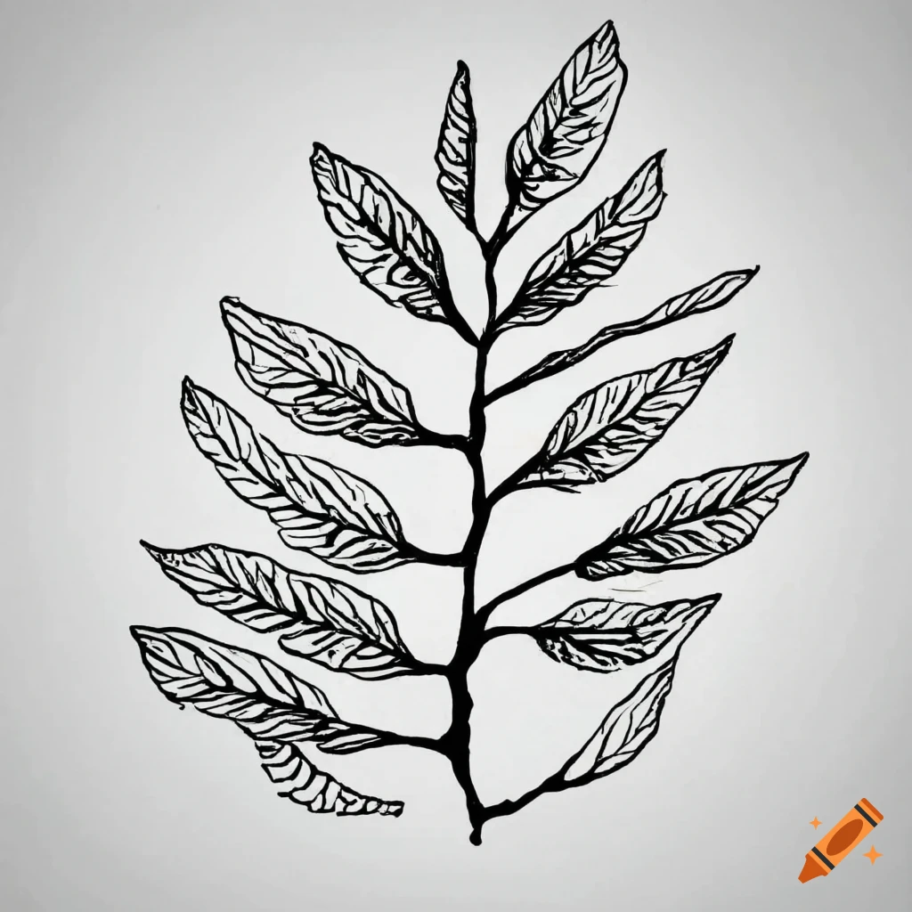Hand-drawn ink line illustration of a leafy tree branch on Craiyon