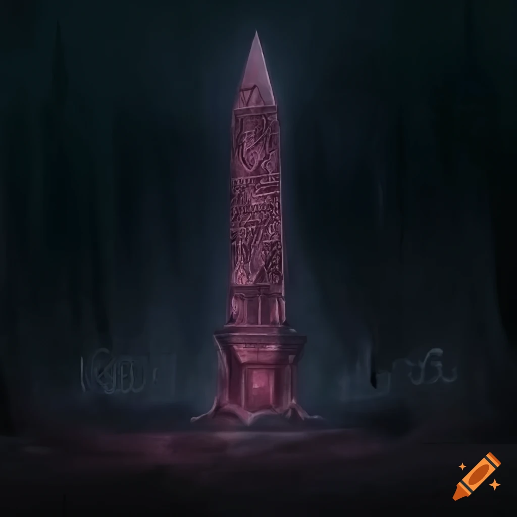 Mysterious obelisk with eldritch inscriptions and images on Craiyon