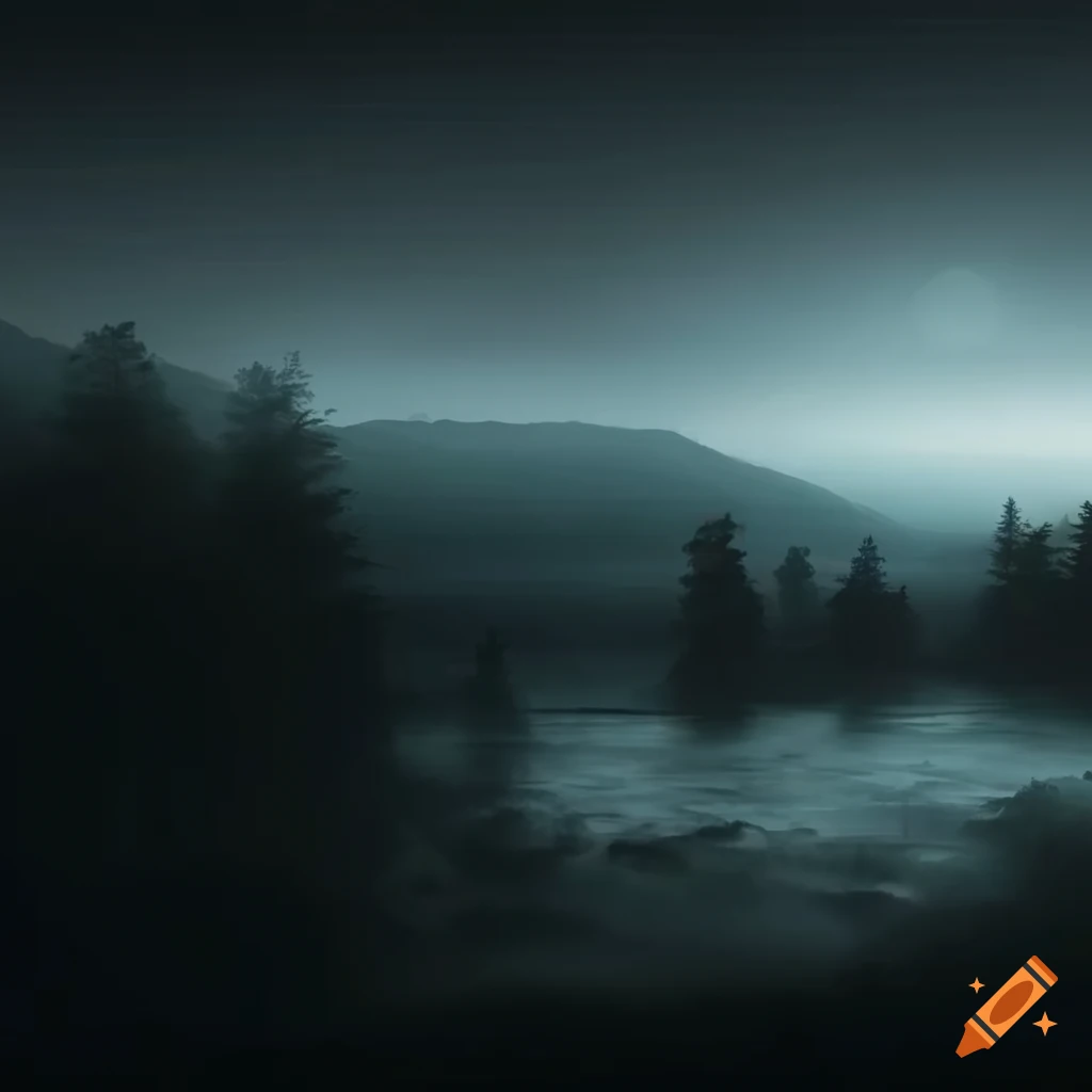 Country landscape with dark atmosphere on Craiyon