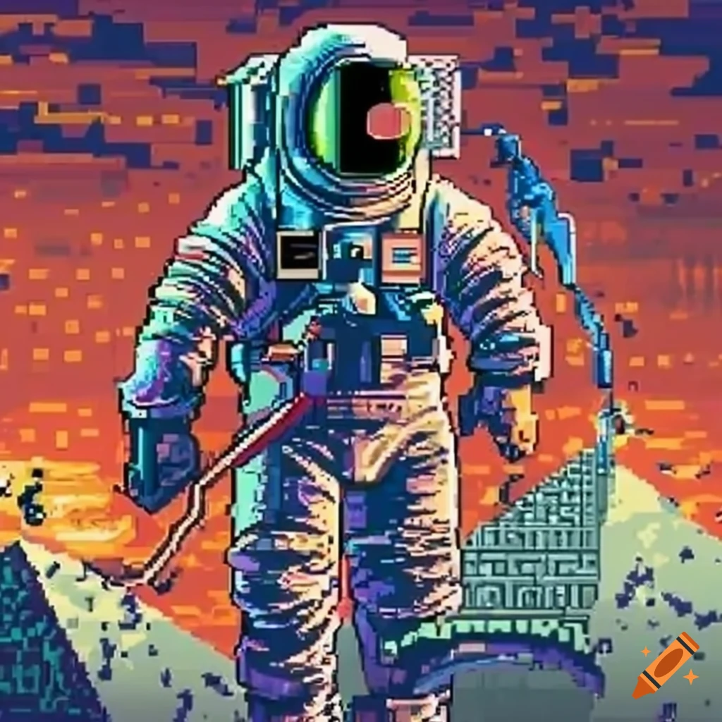Astronaut Soldiers in a retro Nintendo game battling on Alien Pyramids ...