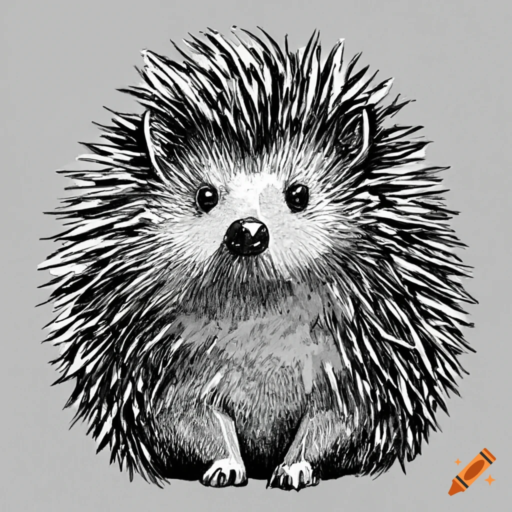 Black and white pencil drawing of a hedgehog on Craiyon
