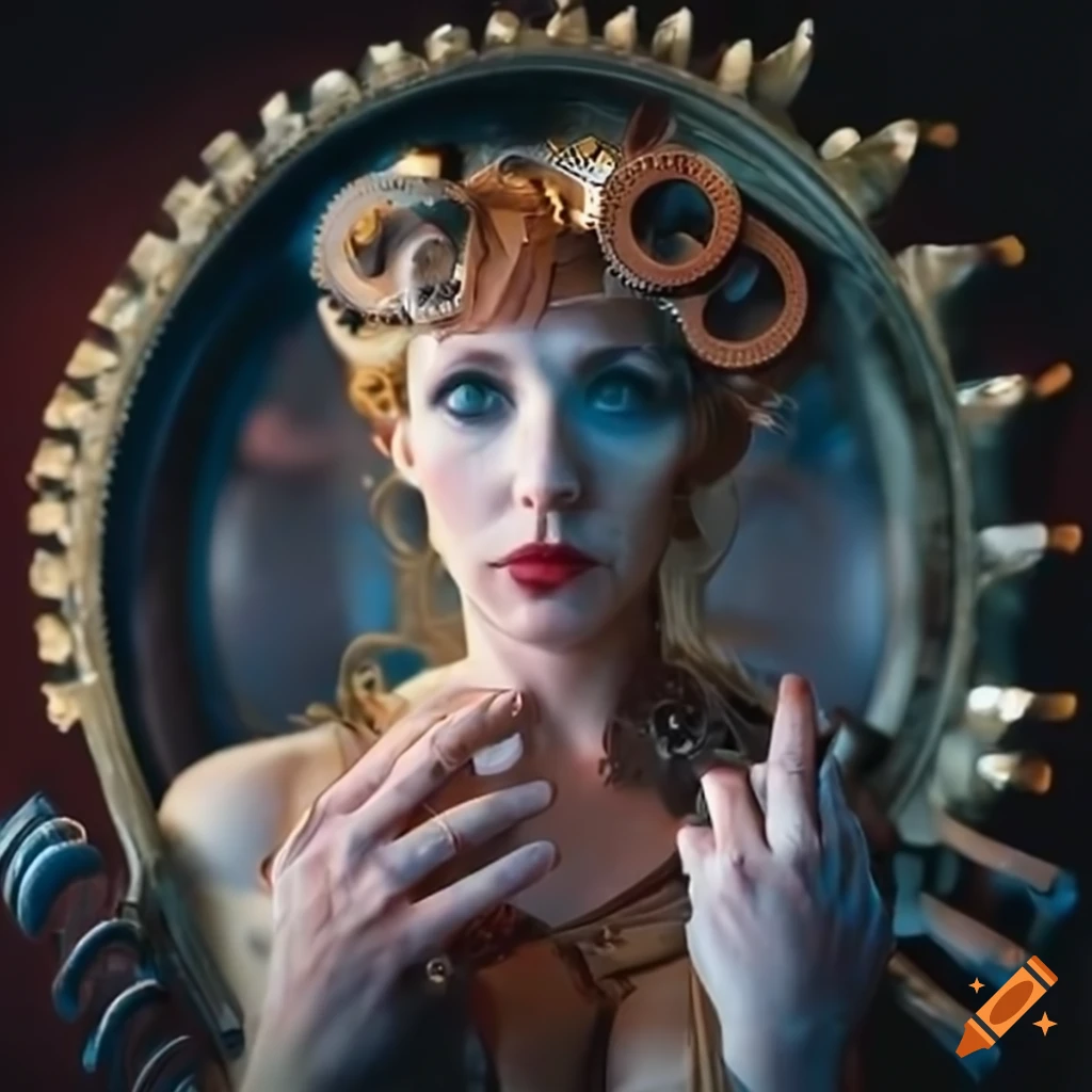 Clockwork lady in a sci-fi world on Craiyon