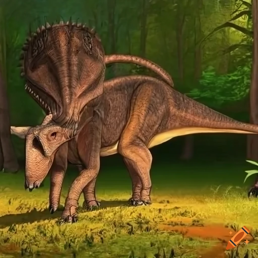 Colorful Hadrosaurus dinosaur in natural forest environment on Craiyon