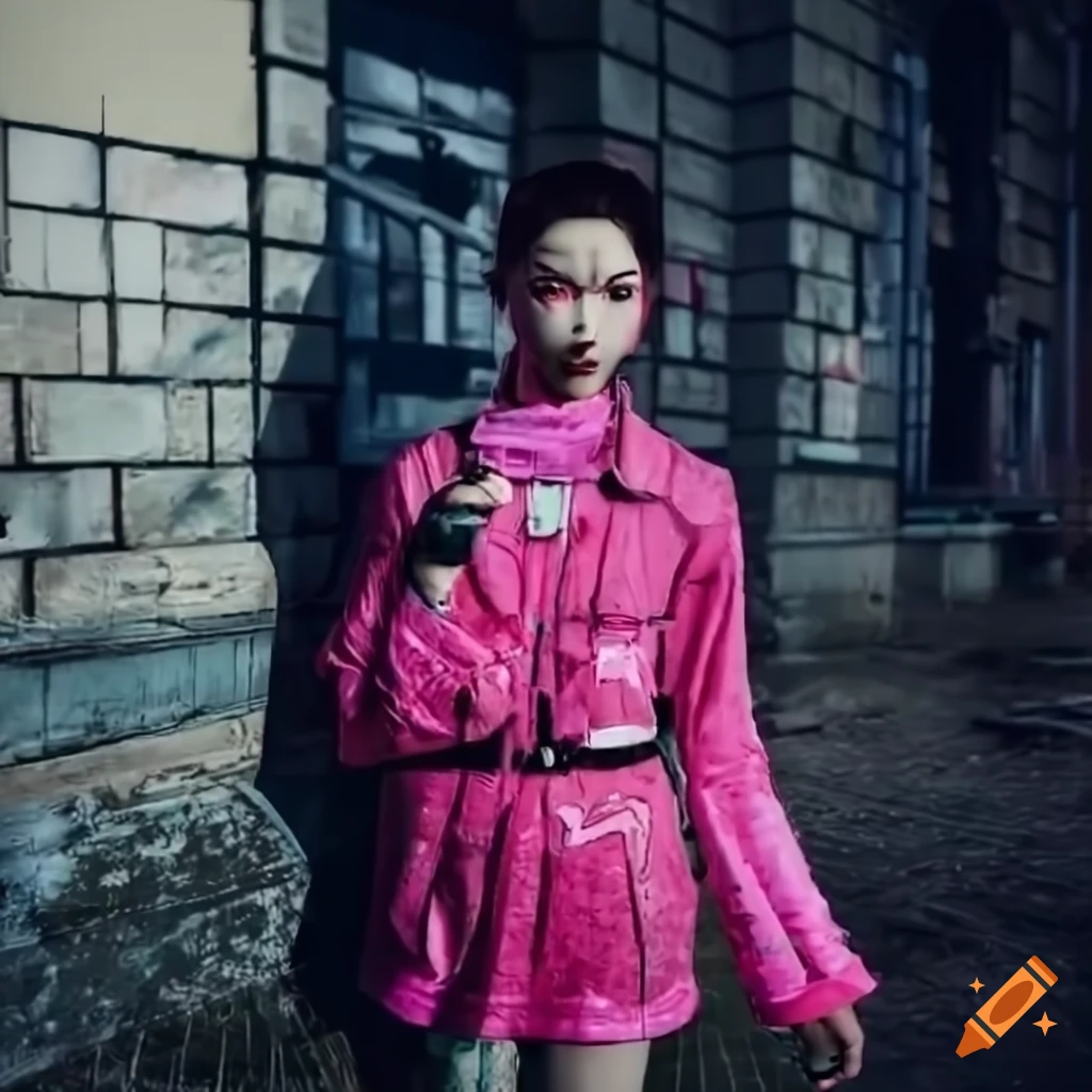 Feng min character standing in the jigsaw meat plant map on Craiyon