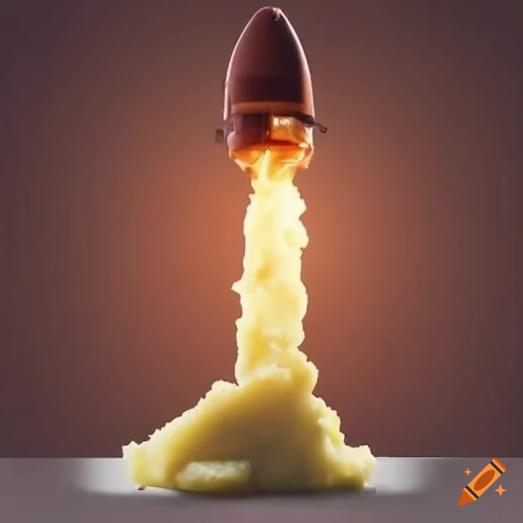 Rocket launching with mashed potatoes and gravy instead of smoke on Craiyon