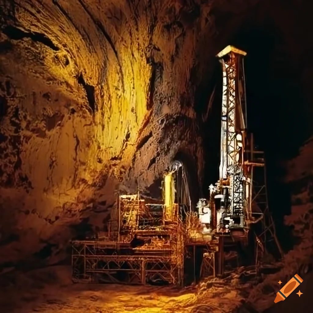 Steam powered drilling platform in underground setting on Craiyon