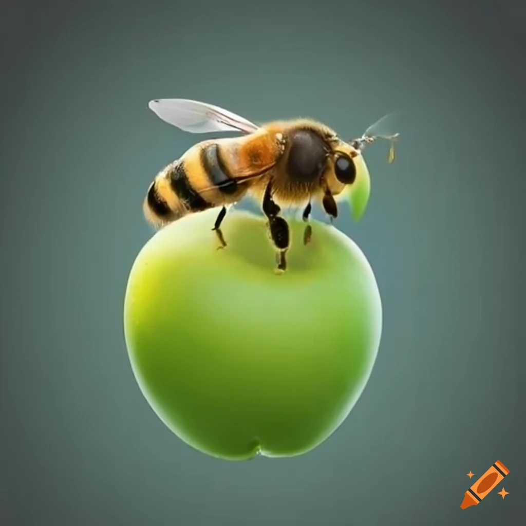 Realistic honey bee carrying a green apple on Craiyon