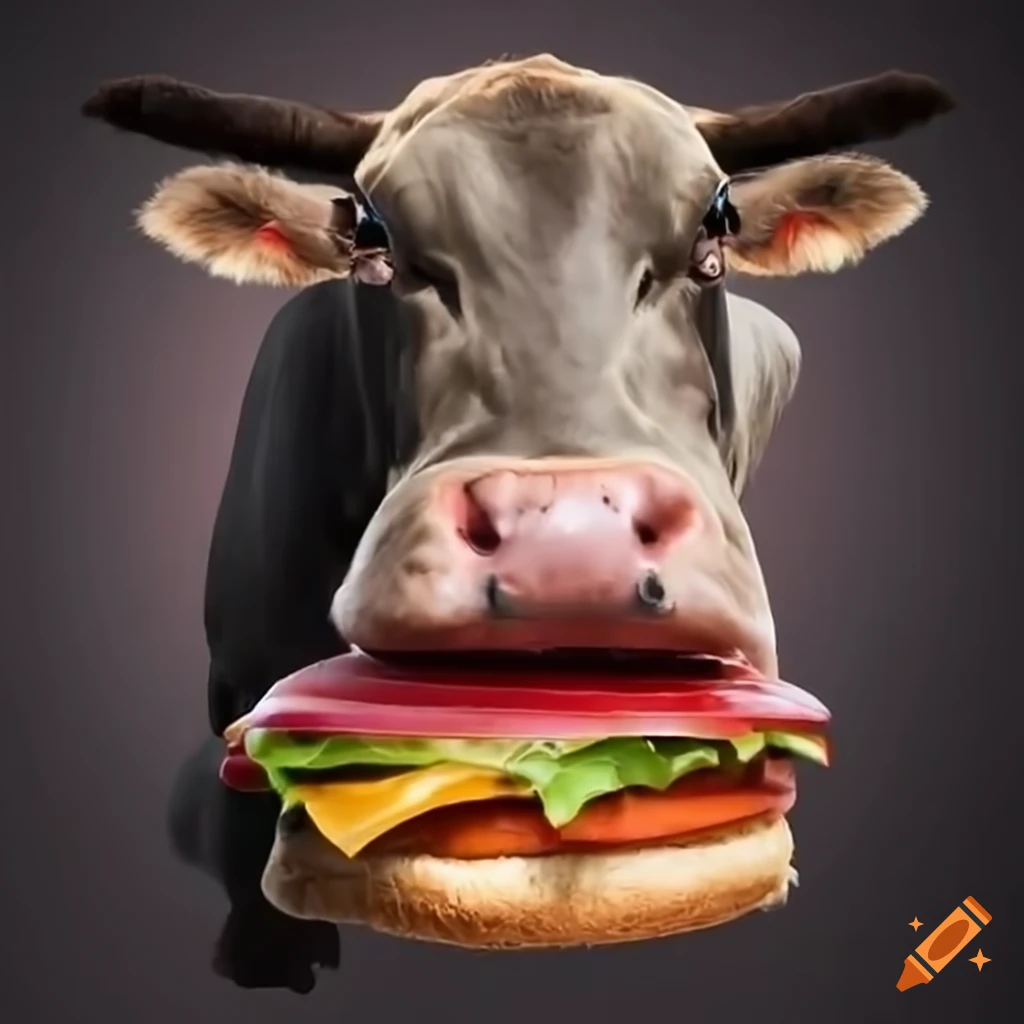 Cow eating a burger on Craiyon