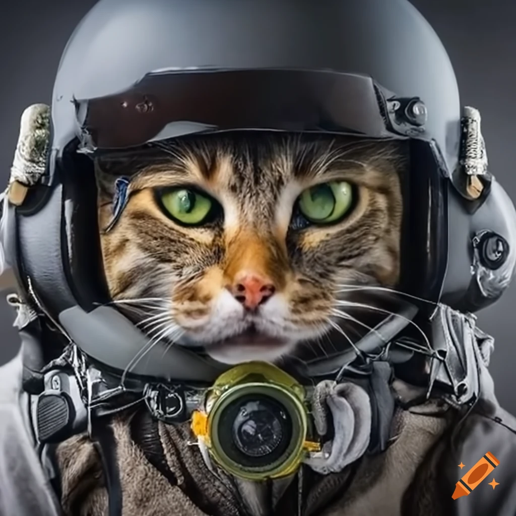 Cat wearing a fighter pilot's helmet on Craiyon