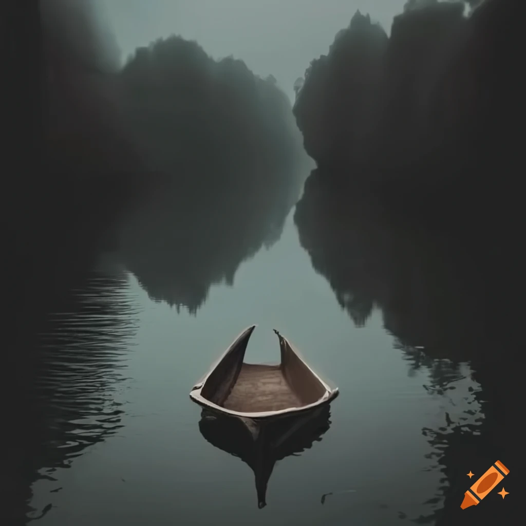 Person kneeling by a boat looking into the river with a reflection ...