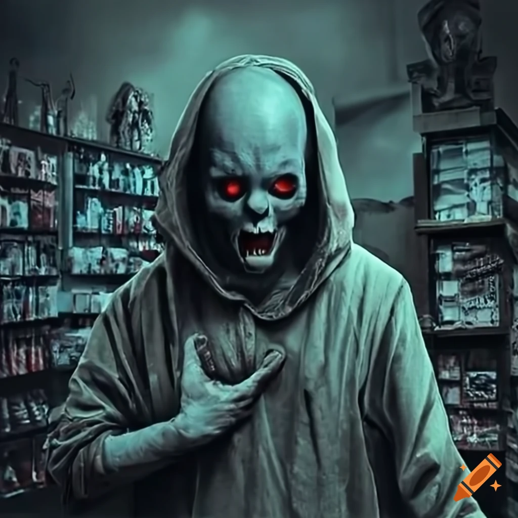 Standing in the horror movie store section on Craiyon