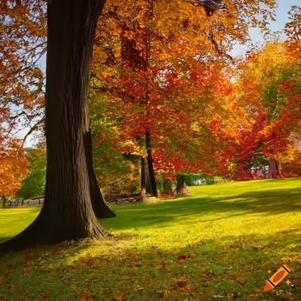 Sunny september day with leaves just turning colors on Craiyon