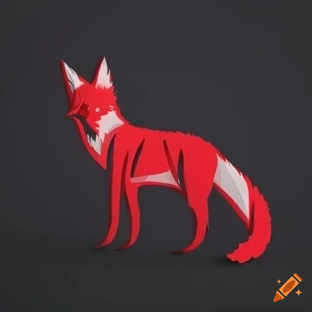 Red and white fox made of triangles logo on black background on Craiyon