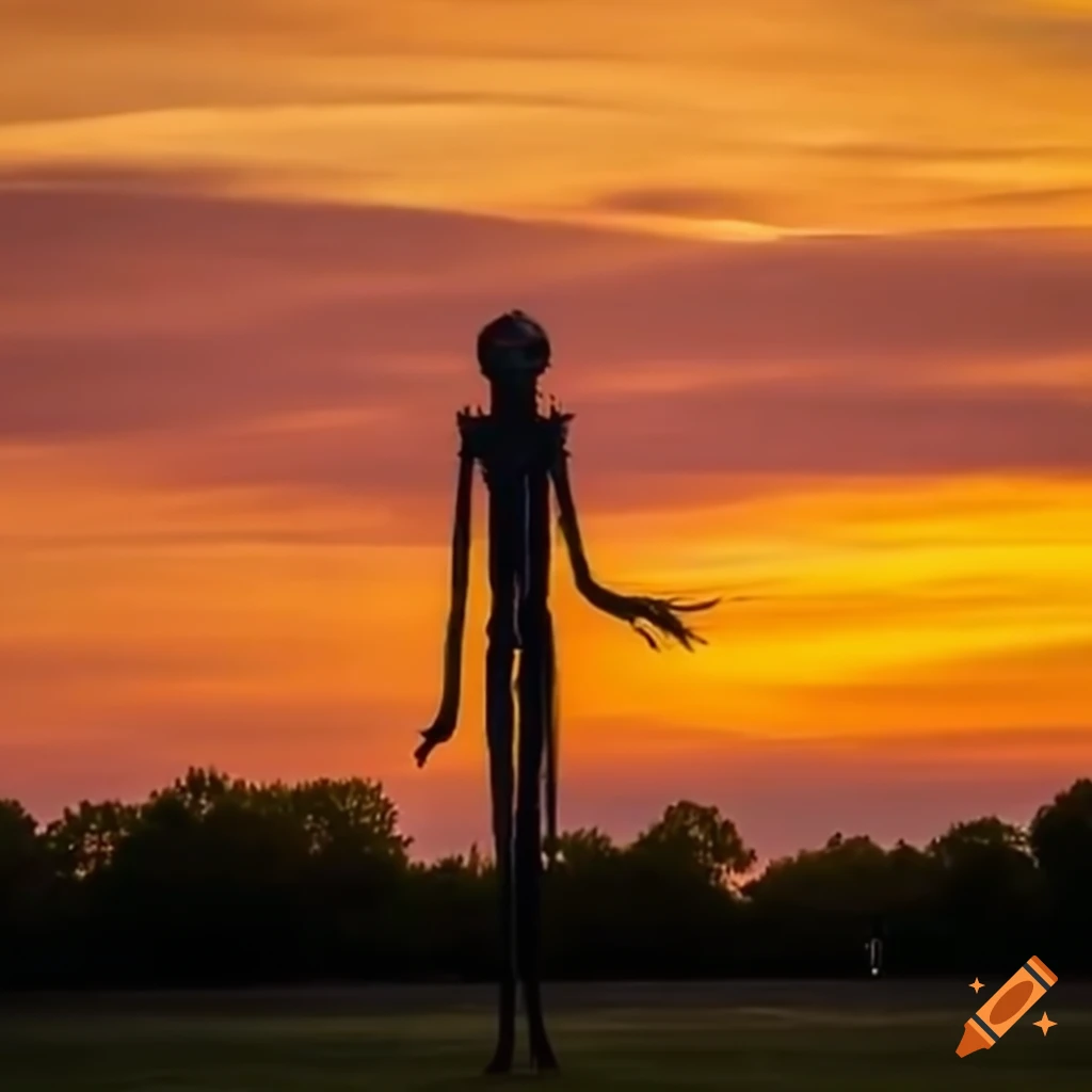 Tall alien creature in a midwestern town at sunset on Craiyon
