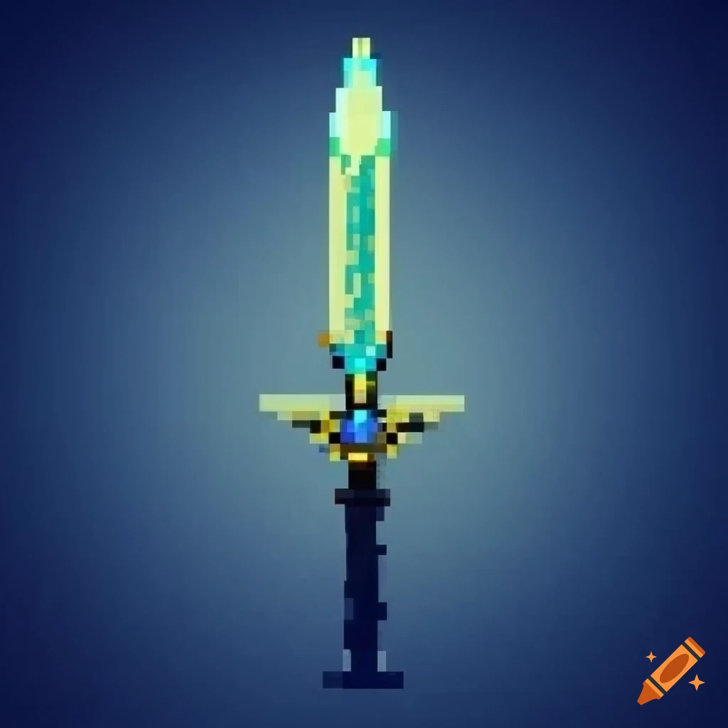 Magical glowing sword in pixel art style on Craiyon