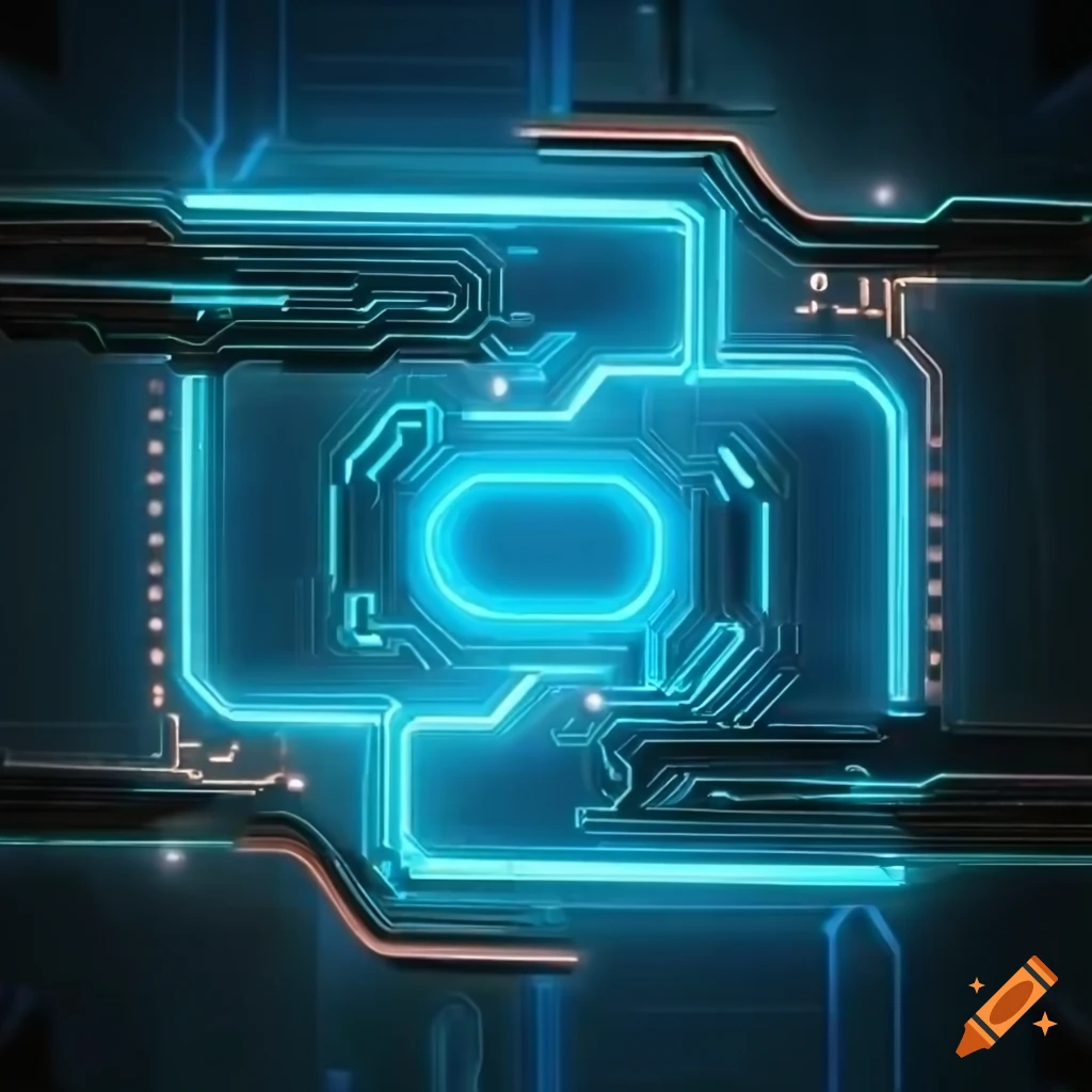 Neon circuit board with a tron-like appearance on Craiyon