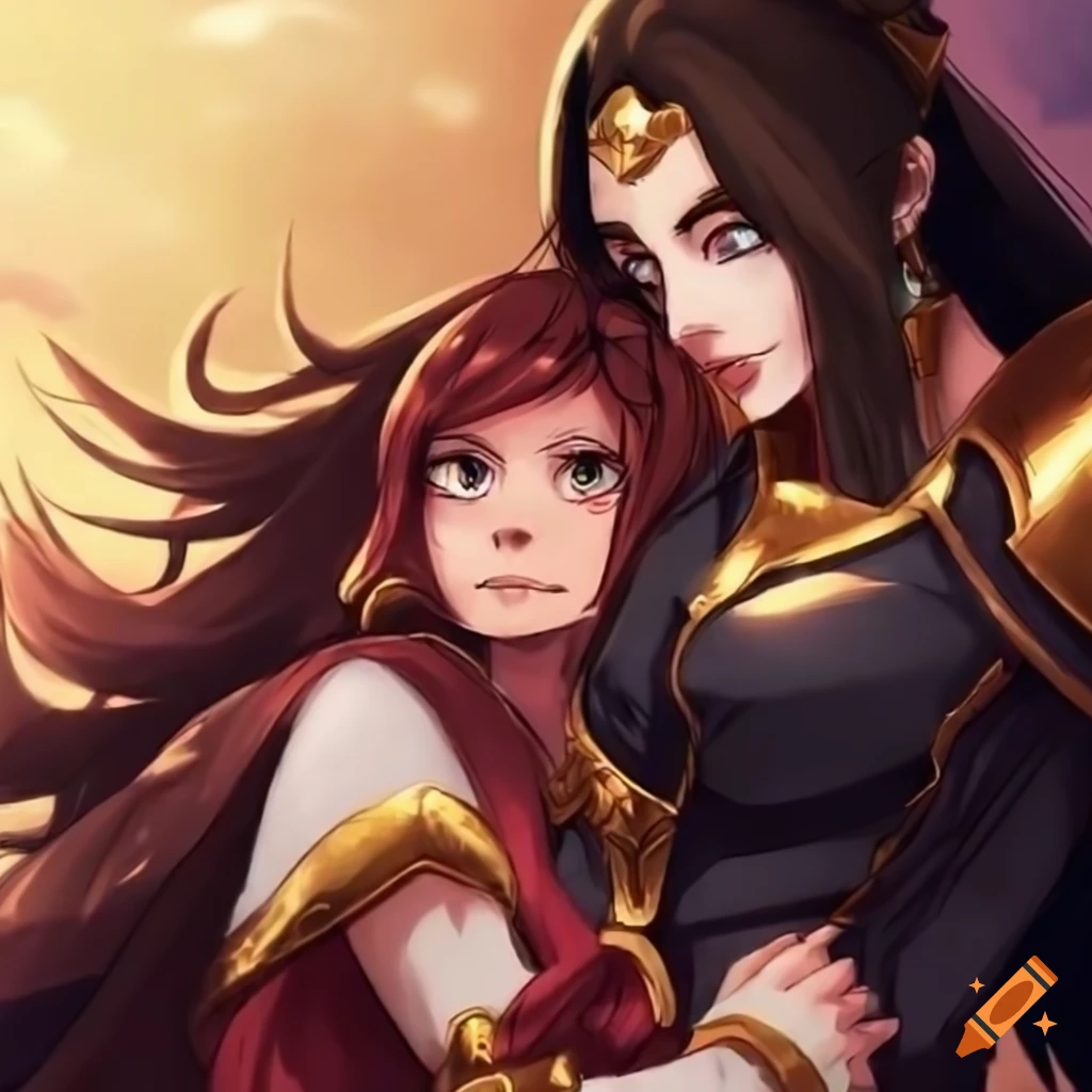 A victorious athena woman hugging her family in anime style on Craiyon