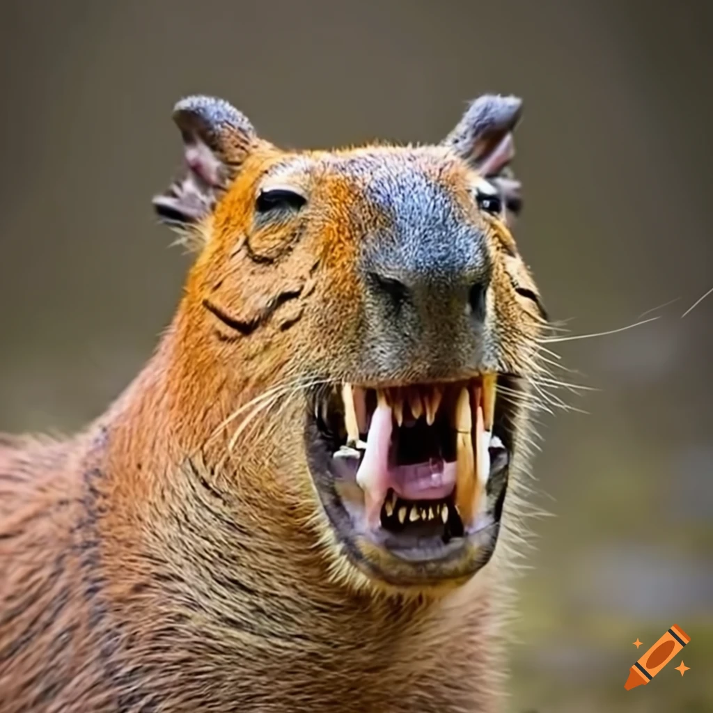 Capybara tiger hybrid with sharp teeth in the forest on Craiyon