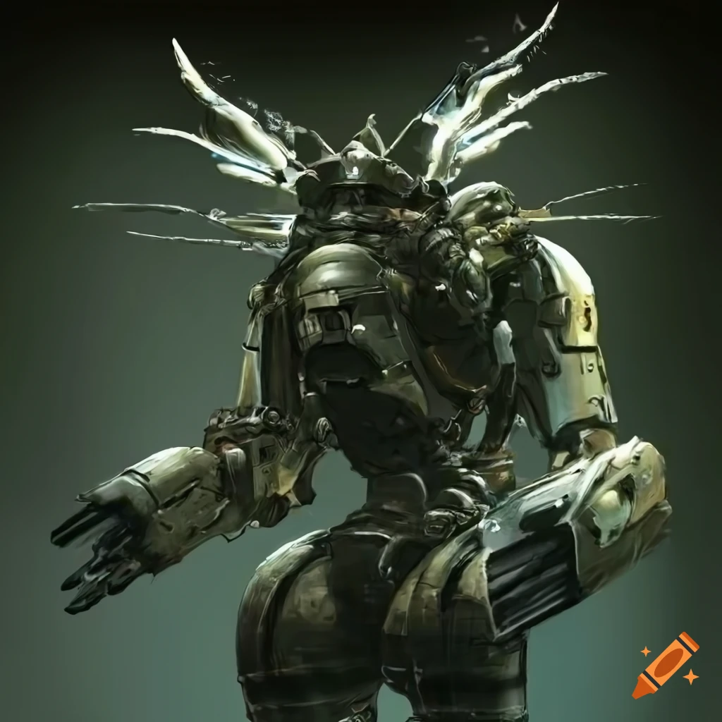 Mech with intricate layering and spectacular lighting on a black background on Craiyon