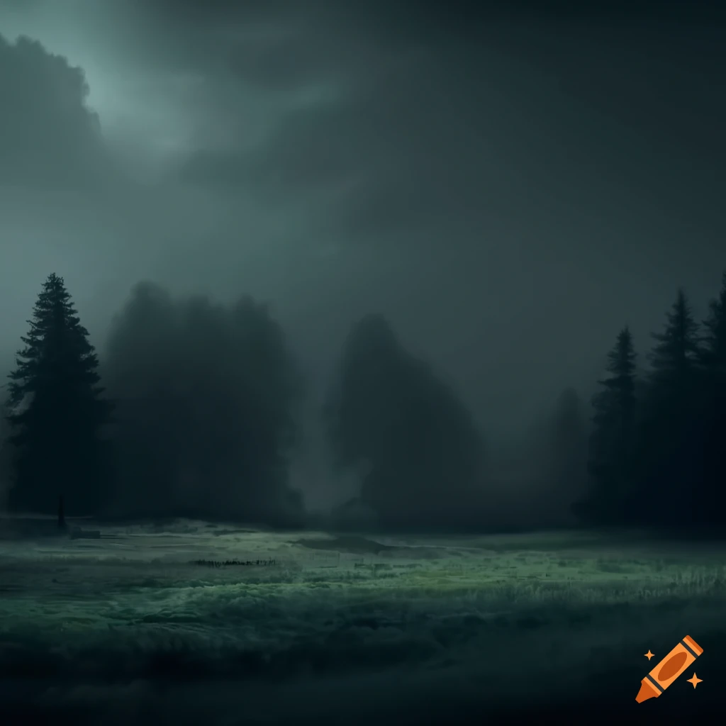 Country landscape with dark atmosphere on Craiyon