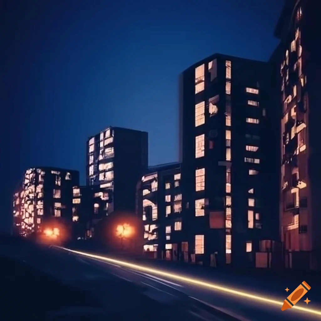 Night apartment block on Craiyon