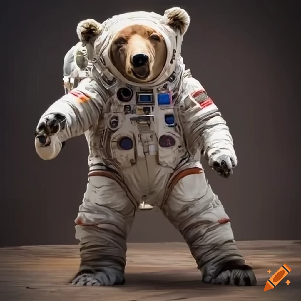 Bear in space suit with hot air balloon on Craiyon