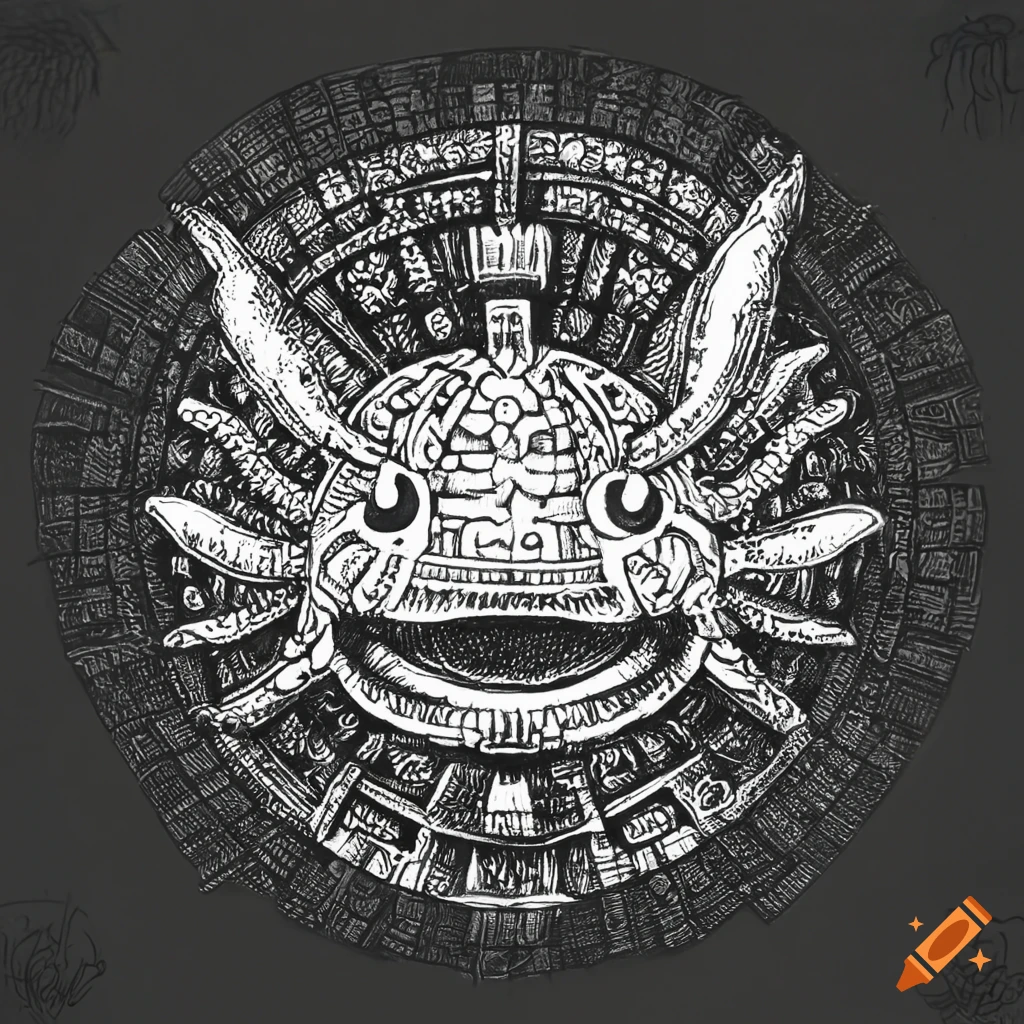 Axolotl in the style of aztec calendar on Craiyon