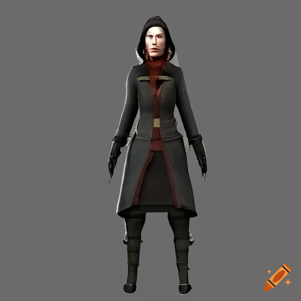 Female guard character in dishonored 2 style full-length 3d model on ...