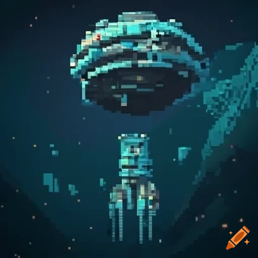 Pixel art of abandoned alien megastructure floating in deep space on ...