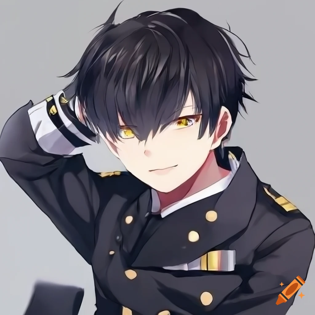 Anime character with black hair in navy uniform on Craiyon