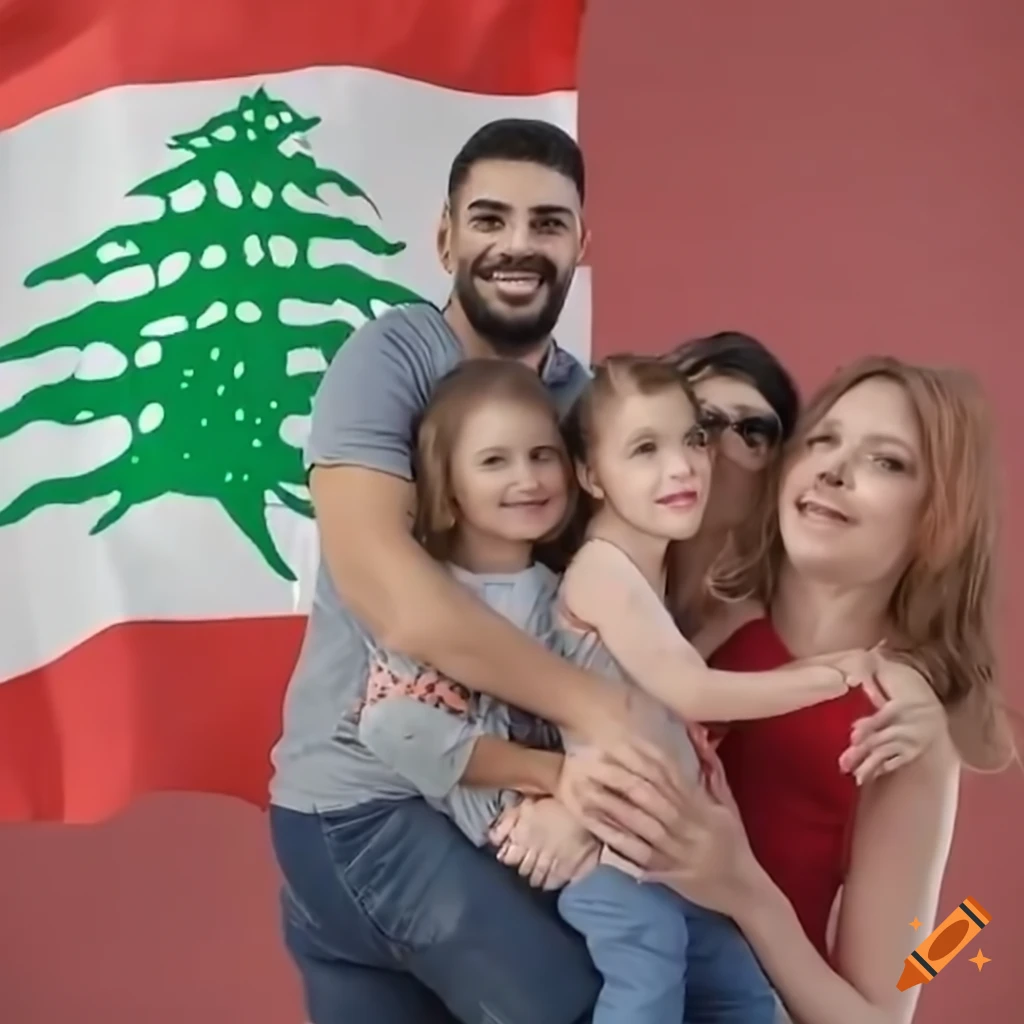 Family bonding with lebanon flag in the background on Craiyon