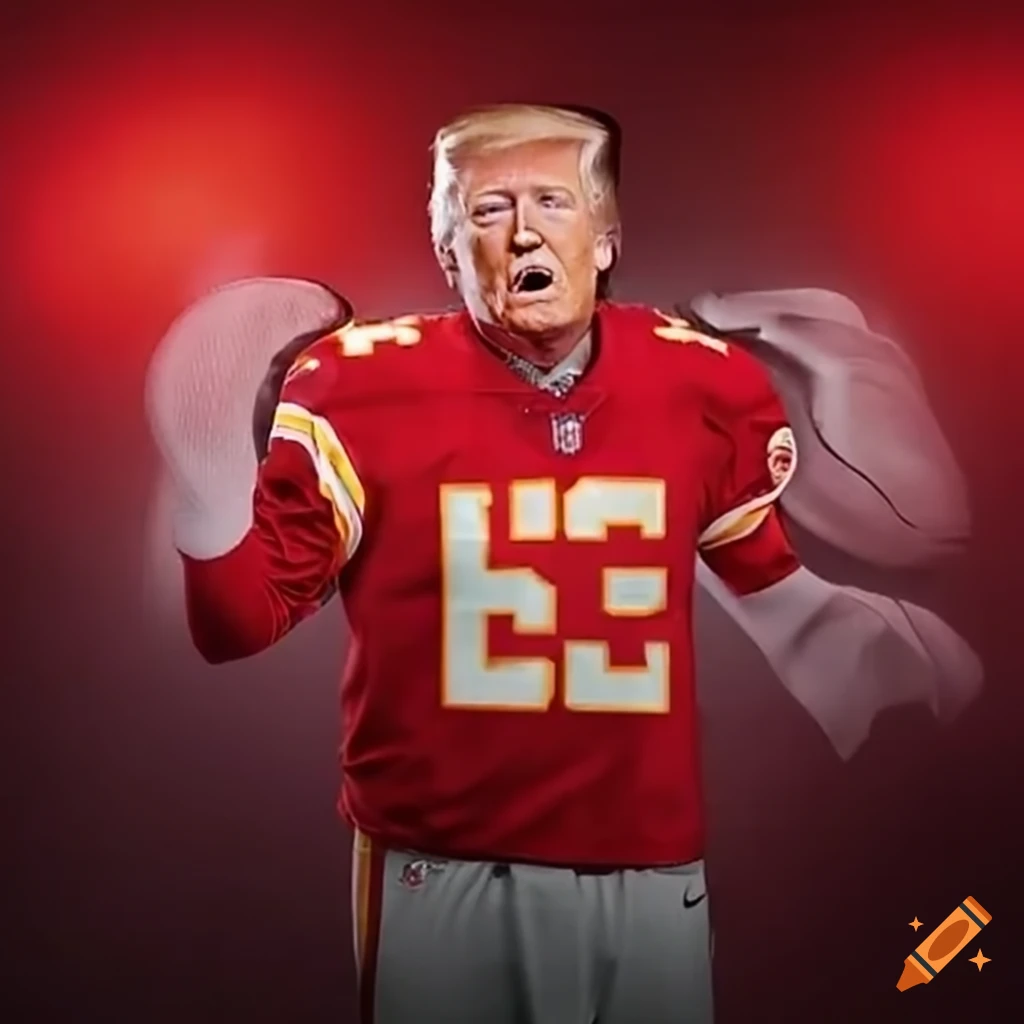 Satirical depiction of donald trump wearing a kansas city chiefs jersey ...