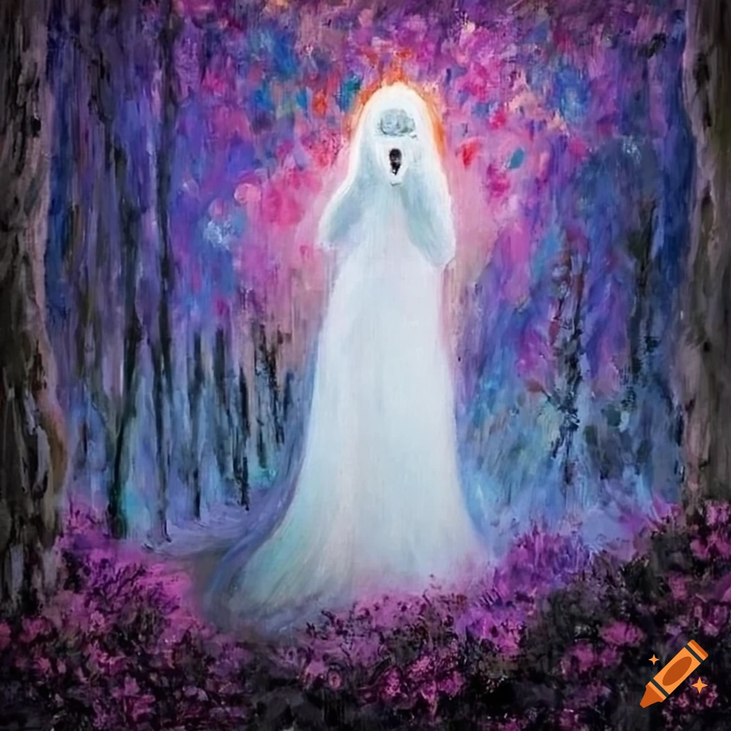 Claude Monet inspired painting of a white ghost in an enchanted ...
