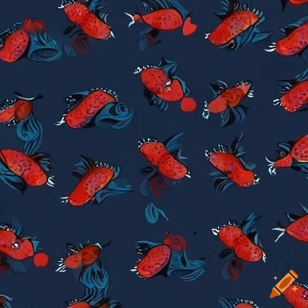 Fish themed pattern on a dark background on Craiyon
