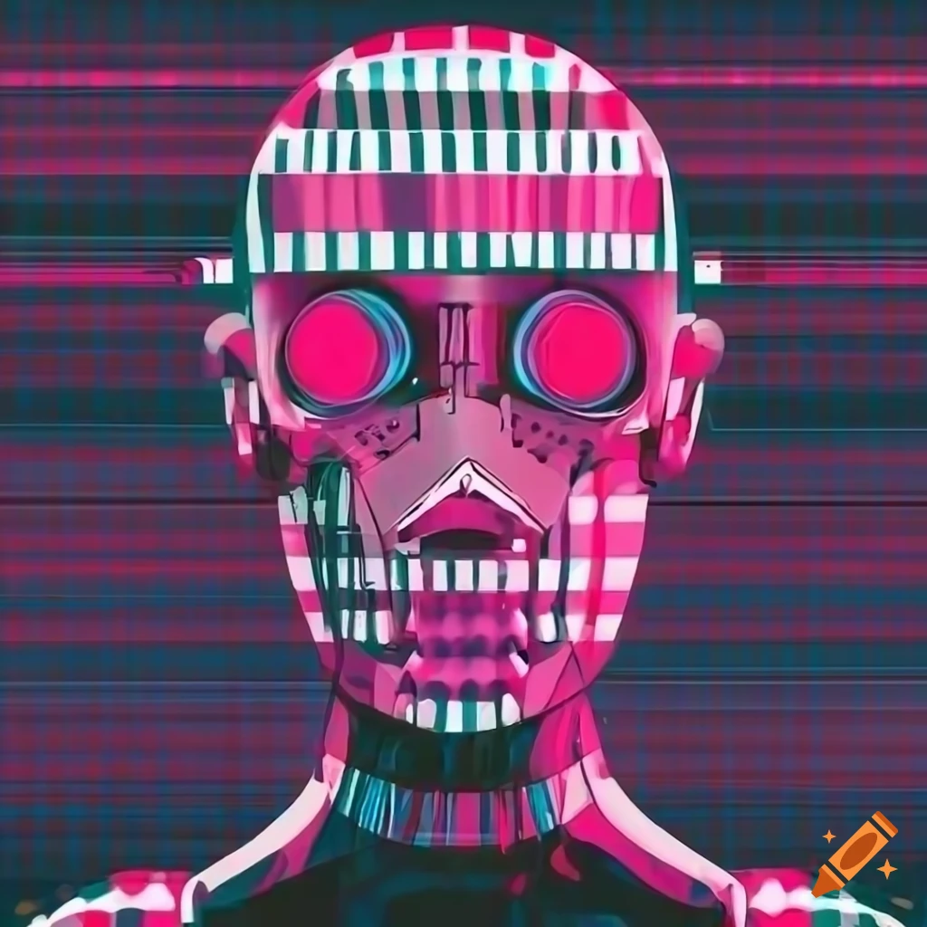 Pop art fly-robot face with vichy background and volumetric light on ...