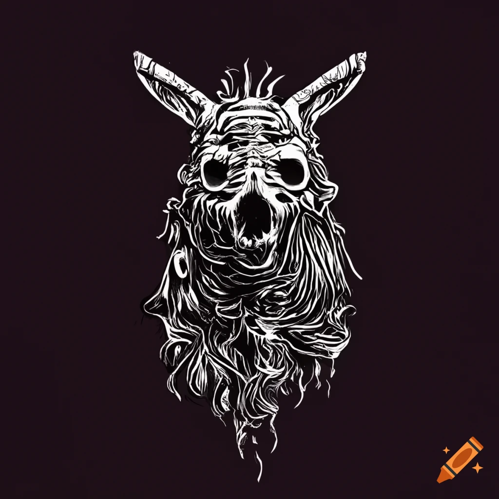 Skeleton demon llama in black and white graphic style on Craiyon