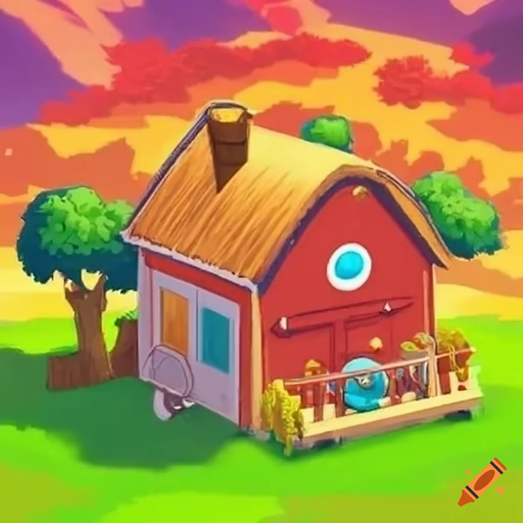 Happy and colorful game scene resembling hay day called save the farm ...