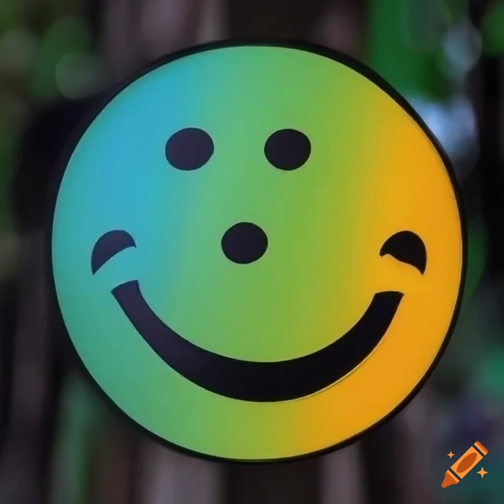 Drawing of a smiling circle in green, blue, and yellow colors on Craiyon