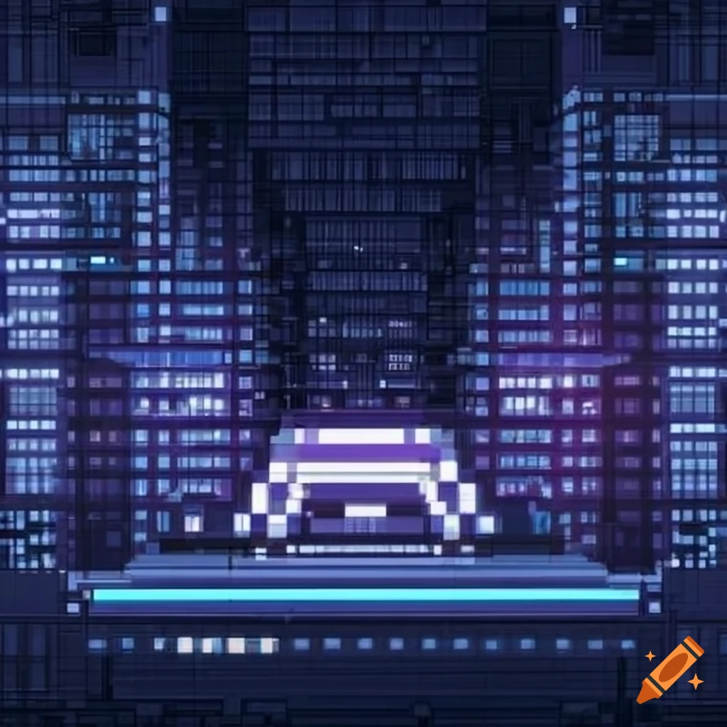 Pixel art of futuristic tech laboratory with LED lighting on Craiyon