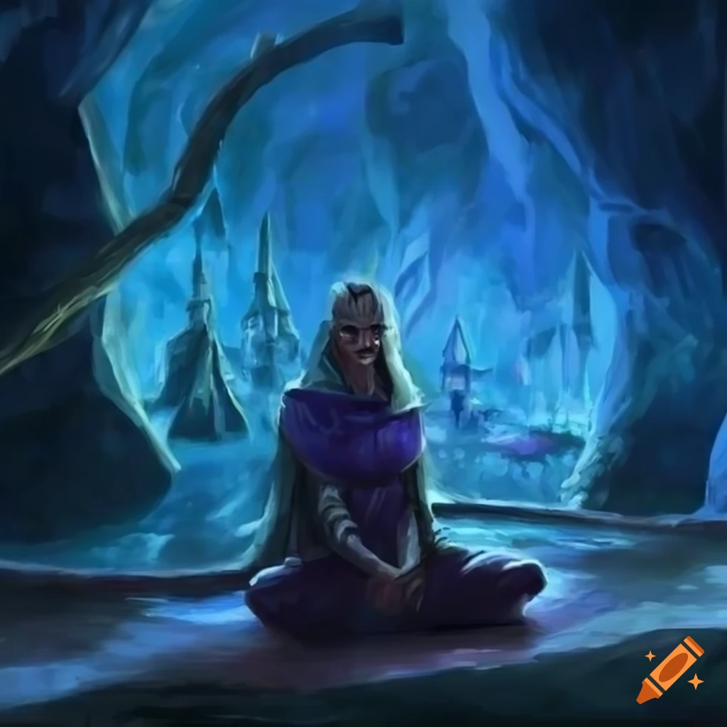 Meditating wizard in a cave - MTG fantasy art on Craiyon