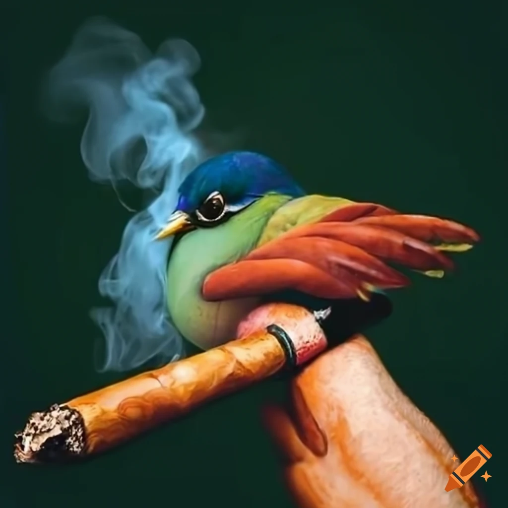 Bird enjoying a cuban cigar on Craiyon