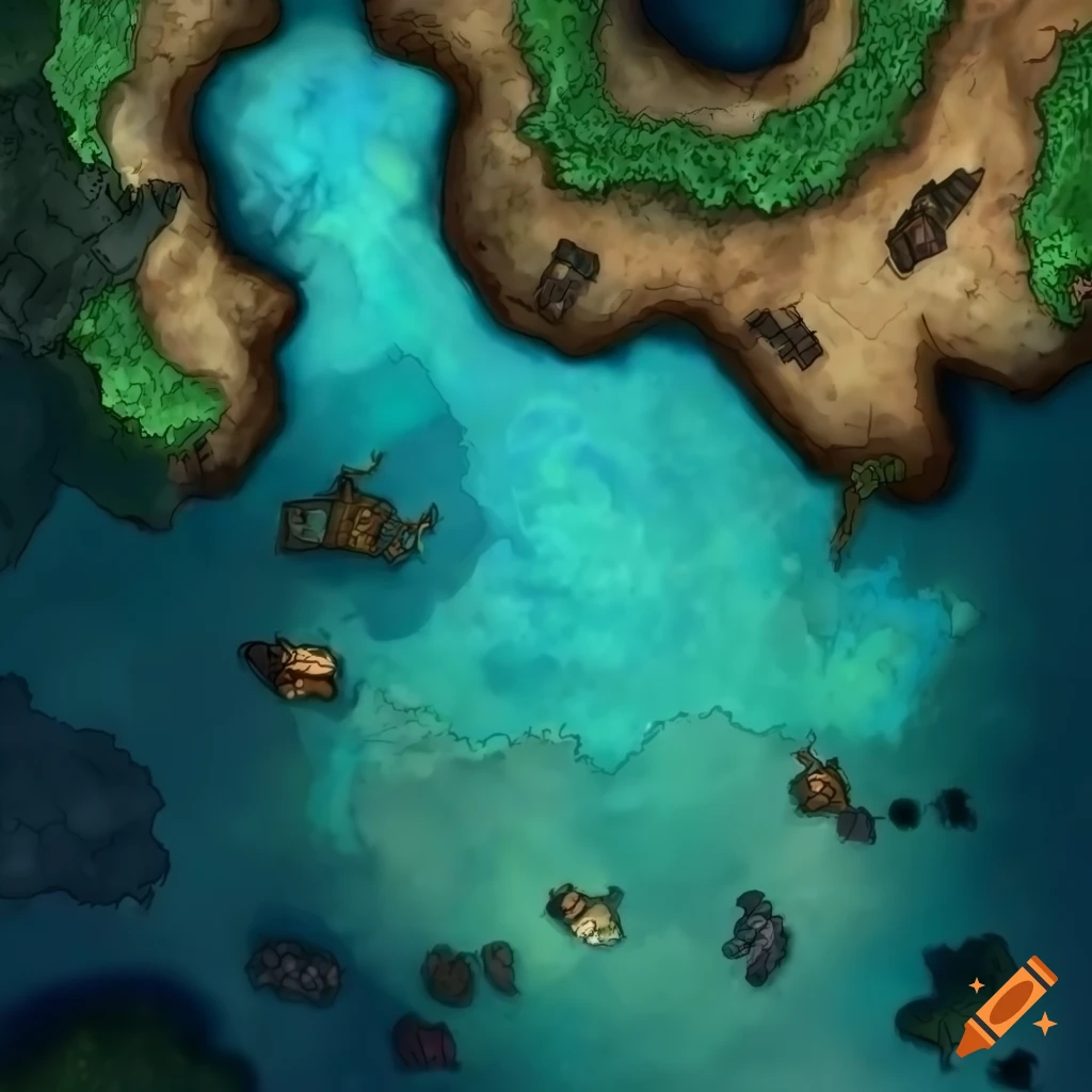 Top down view of a fantasy cavern battle map in a jade mine on Craiyon