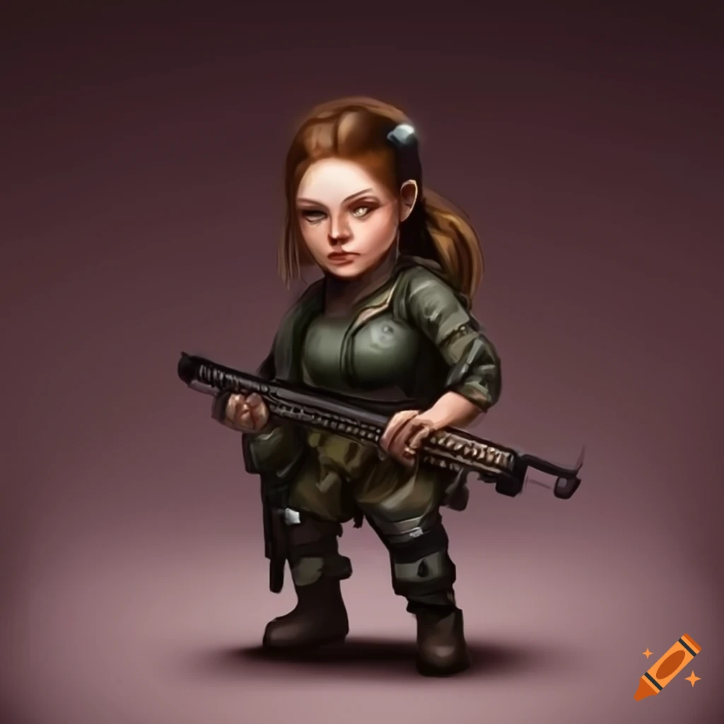 Female halfling space cop in uniform with sniper rifle on Craiyon