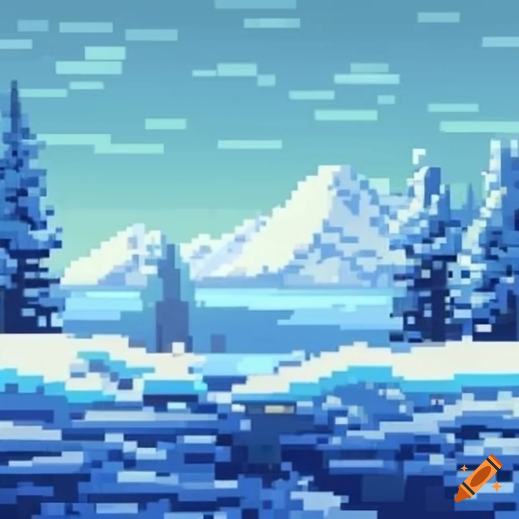 Pixel art of snow-covered landscape on Craiyon