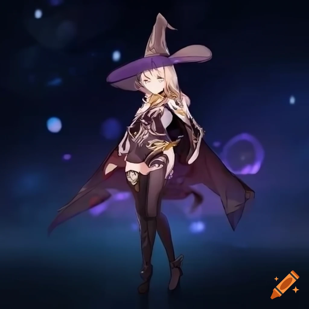 Female genshin impact character in detailed witch outfit on Craiyon