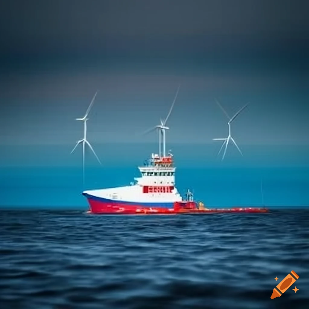 Offshore maritime service logo on a supply vessel with blue, white, and ...