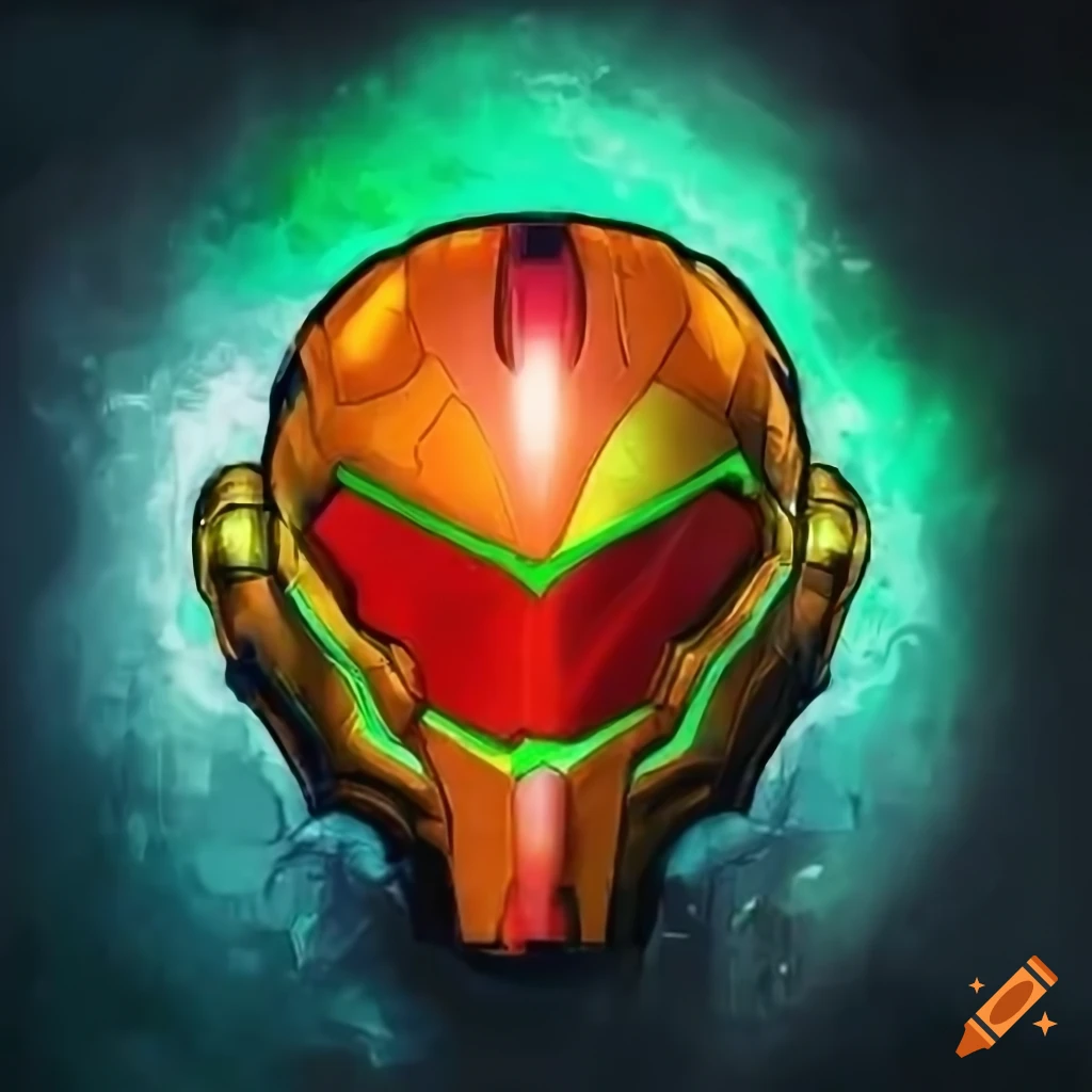 Illustration of Samus Aran's helmet on a pillow on Craiyon