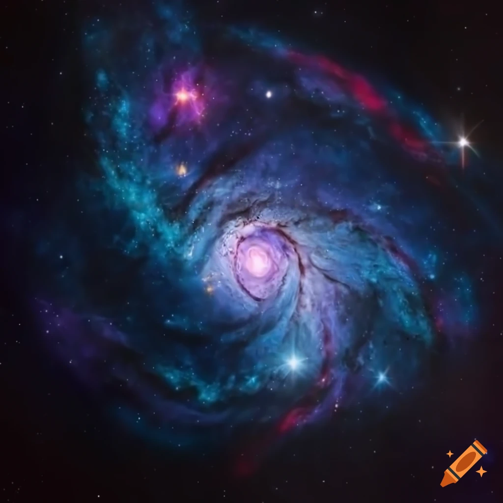 Abstract cosmic scene with swirling galaxies and nebulas in vivid colors on Craiyon