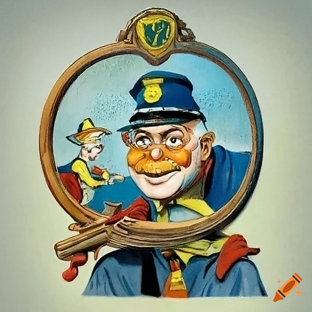 Colorful humorous book illustration of a policeman and a thief ...